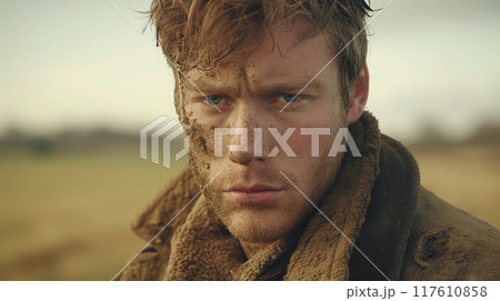 Mud-splattered man in the field.のイラスト素材 [117610858] - PIXTA