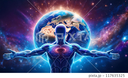 One human being is embracing the world in the...のイラスト素材 [117635325] - PIXTA