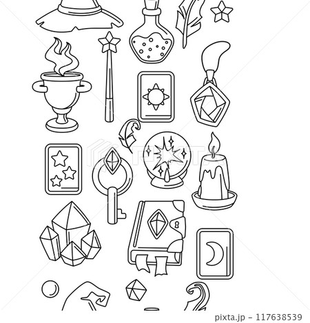 Pattern with magic items. Witchcraft alchemy...のイラスト素材 [117638539] - PIXTA