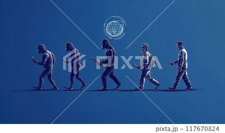 Evolution of humans through technology depicted...のイラスト素材 [117670824 ...