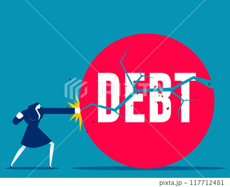 Businesswoman boxing and defeating huge debt...のイラスト素材 [117712481] - PIXTA
