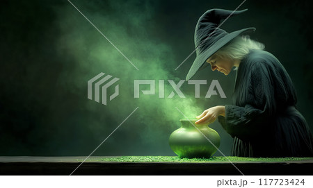 Witch mixing potion in a dark setting with...のイラスト素材 [117723424] - PIXTA