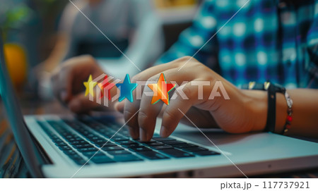Hands Typing on Laptop with Star Ratingsのイラスト素材 [117737921] - PIXTA