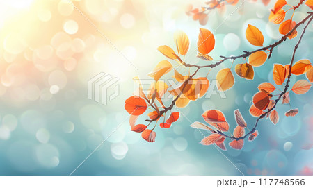 Autumn leafs on light blue backgroundのイラスト素材 [117748566] - PIXTA