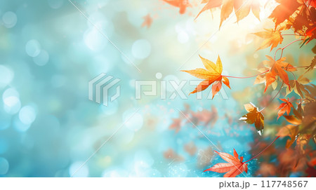 Autumn leafs on light blue backgroundのイラスト素材 [117748567] - PIXTA