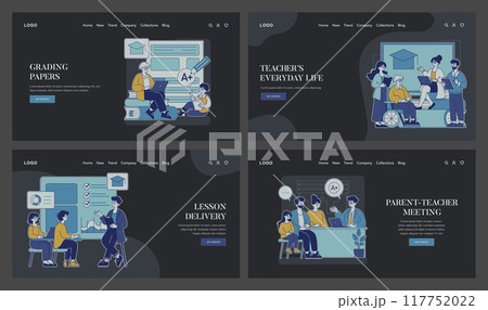 Teacher's daily routine set. Capturing moments...のイラスト素材 [117752022 ...