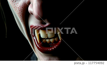 Close-up of vampire fangs in the dark. AI...のイラスト素材 [117754092] - PIXTA