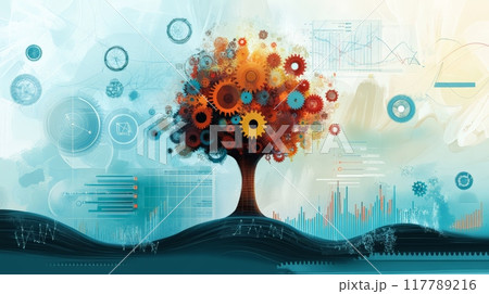 Abstract technology tree with colorful gears...のイラスト素材 [117789216] - PIXTA