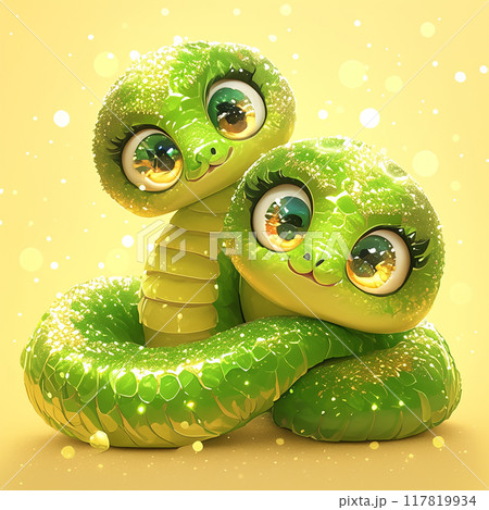 2025 Two green snakes are hugging each other....のイラスト素材 [117819934] - PIXTA