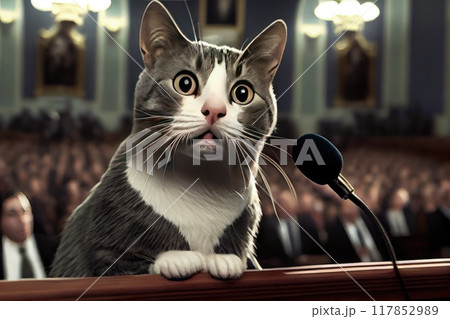 Funny cat in court testifying, politics concept...のイラスト素材 [117852989 ...