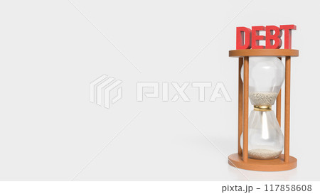 The red debt text on sand clock for business...のイラスト素材 [117858608] - PIXTA