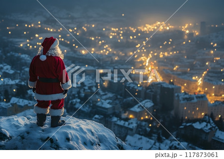Santa Claus looks out over the cityscape....のイラスト素材 [117873061] - PIXTA