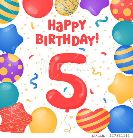 Happy Birthday 5 years card design. Fifth...のイラスト素材 [117881115] - PIXTA