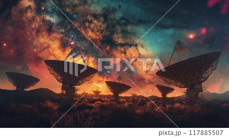 A colorful galaxy with a bunch of telescopes in...のイラスト素材 [117885507 ...