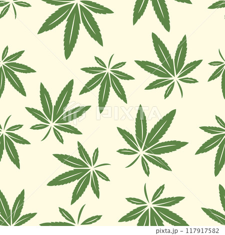 Vector Seamless Pattern with Flat Cannabis...のイラスト素材 [117917582] - PIXTA