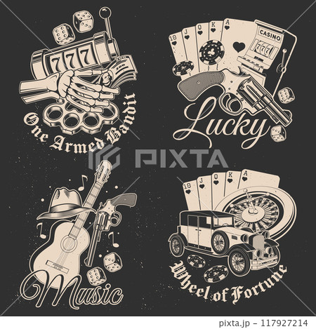 Set of gangsta design. Vintage print, logo,...のイラスト素材 [117927214] - PIXTA