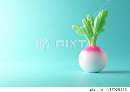 A radish is sitting on a pink background with...のイラスト素材 [117929828] - PIXTA