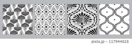 Set of 4 Seamless patterns with black anthemion...のイラスト素材 [117944828 ...