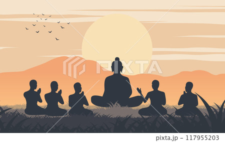 Lord of Buddha sermon to five ascetics and was...のイラスト素材 [117955203 ...