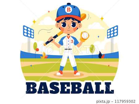A Baseball Kids Player in Uniform is Throwing,...のイラスト素材 [117959302 ...