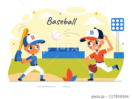 A Baseball Kids Player in Uniform is Throwing,...のイラスト素材 [117959304 ...