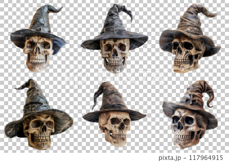 Six Skulls Wearing Witch Hatsのイラスト素材 [117964915] - PIXTA