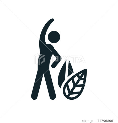 Human figure stretching with leaf symbolizing...のイラスト素材 [117968061] - PIXTA