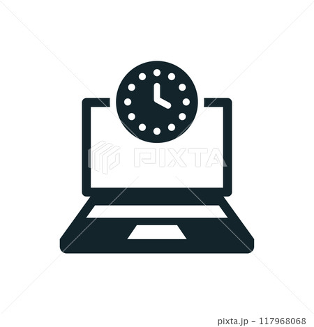 Clock floating over laptop symbolizing time...のイラスト素材 [117968068] - PIXTA
