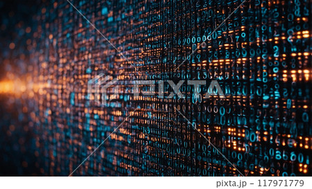 Simulation of flowing stream of binary code...のイラスト素材 [117971779] - PIXTA