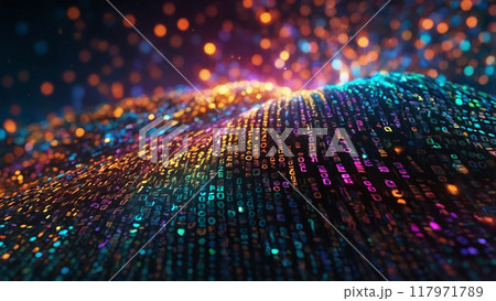 Simulation of flowing stream of binary code...のイラスト素材 [117971789] - PIXTA