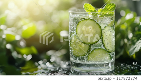 Refreshing cucumber mint drink served in a...のイラスト素材 [117972274] - PIXTA
