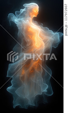Abstract smoke forming a humanoid shape on...のイラスト素材 [117972607] - PIXTA