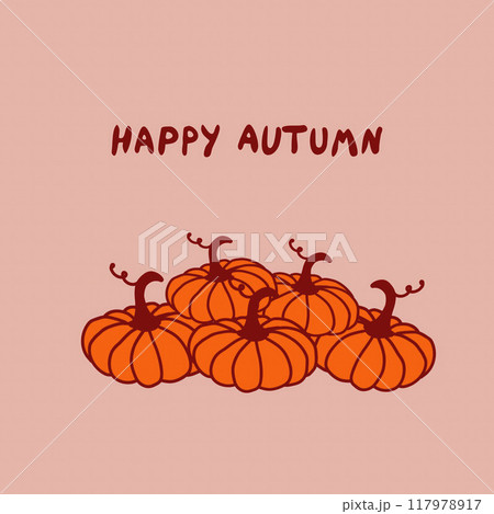 A collection of five orange pumpkins sits...のイラスト素材 [117978917] - PIXTA