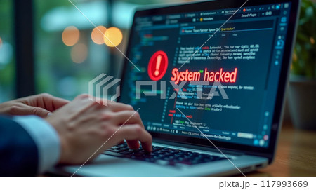 Laptop screen alert with red warning symbol...のイラスト素材 [117993669] - PIXTA