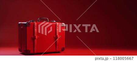 Red travel suitcase, on red background. Trip...のイラスト素材 [118005667] - PIXTA