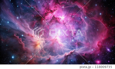 Pink space nebula clouds among star pigsのイラスト素材 [118009735] - PIXTA