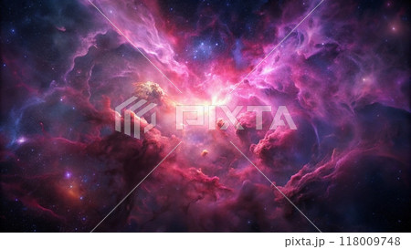 Pink space nebula clouds among star pigsのイラスト素材 [118009748] - PIXTA