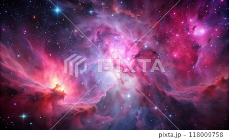 Pink space nebula clouds among star pigsのイラスト素材 [118009758] - PIXTA