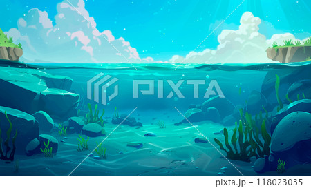 Empty Sea Underwater Scene Environment Cartoon...のイラスト素材 [118023035 ...