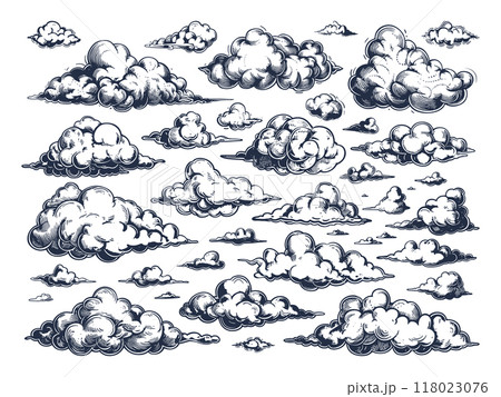 Clouds Icons Set Various Shapes Simple Line Art...のイラスト素材 [118023076 ...
