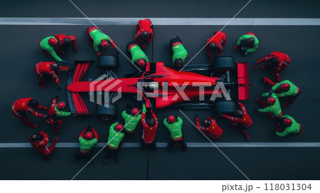 Formula 1 pit crew working meticulously to...のイラスト素材 [118031304] - PIXTA