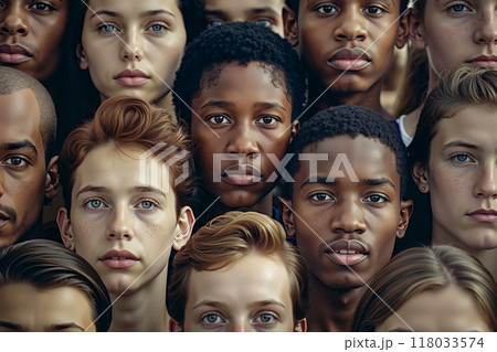 A group of young people with different facial...のイラスト素材 [118033574] - PIXTA