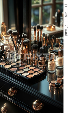 Different cosmetic products, makeup tools on a...のイラスト素材 [118040241 ...