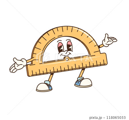 Cartoon groovy school protractor character....のイラスト素材 [118065033] - PIXTA