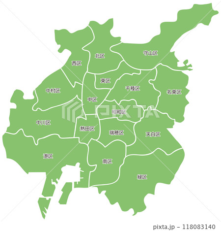 分割できる名古屋市地図 区名ありのイラスト素材 [118083140] - PIXTA