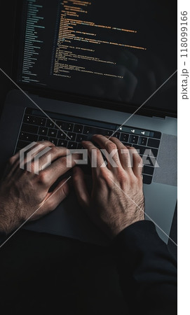 Close-up of hands typing code on a laptop...のイラスト素材 [118099166] - PIXTA