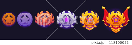 Game level star badge, rank heraldic medal...のイラスト素材 [118100031] - PIXTA