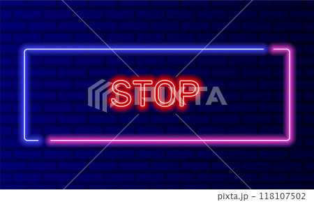 Neon sign stop in speech bubble frame on brick...のイラスト素材 [118107502 ...