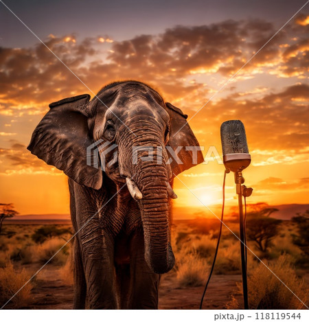 Elephant with microphone at sunset in a...のイラスト素材 [118119544] - PIXTA