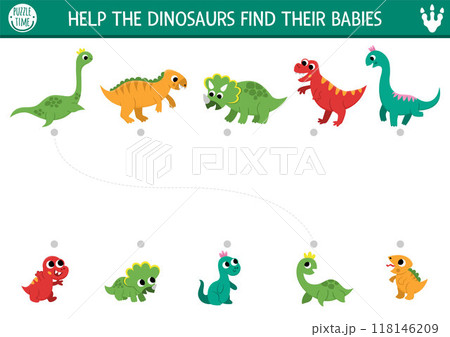 Dinosaur matching activity with cute animals...のイラスト素材 [118146209] - PIXTA